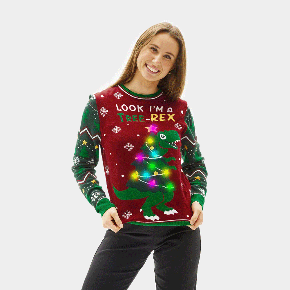 Pull de Noël pour Famille Lumineux LED Christmas Tree-Rex – Pulls de Noel